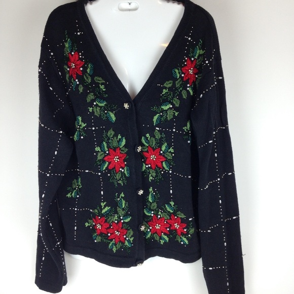 Vintage | Sweaters | Vintage Christmas Sweater Beaded Embroidered L | Poshmark